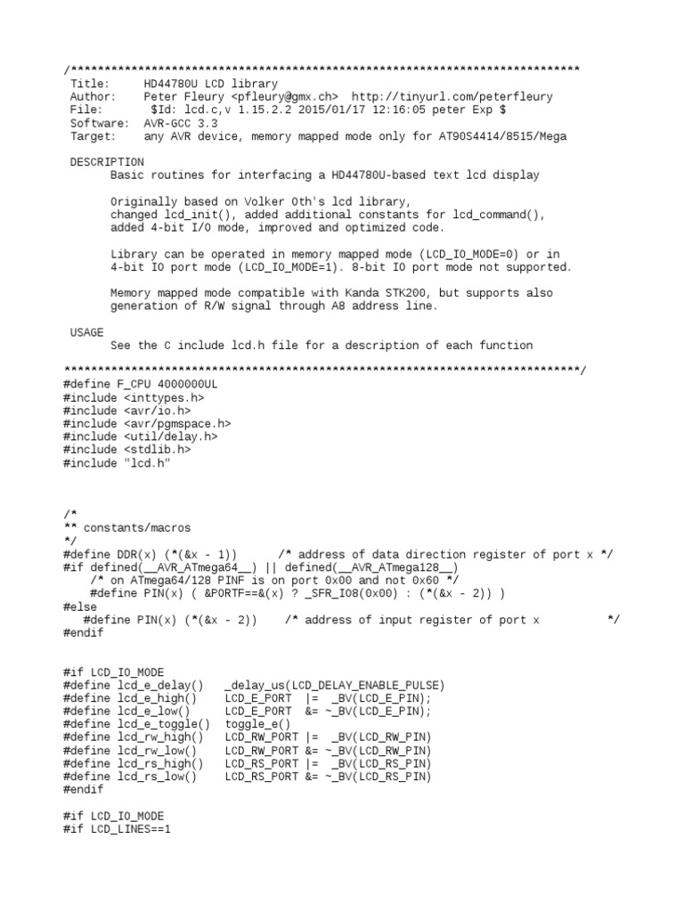 Librerias LCD para Manejo en Avr Archivo en C | PDF | Electrical ...