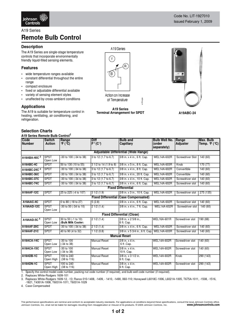 Johnson-Controls-A19 - General-Data-Sheet | PDF | Switch | Relay