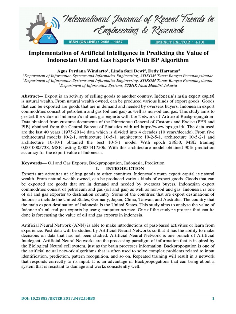Predicting the Value of Indonesian Oil and Gas Exports Through Implementation of an Artificial ...
