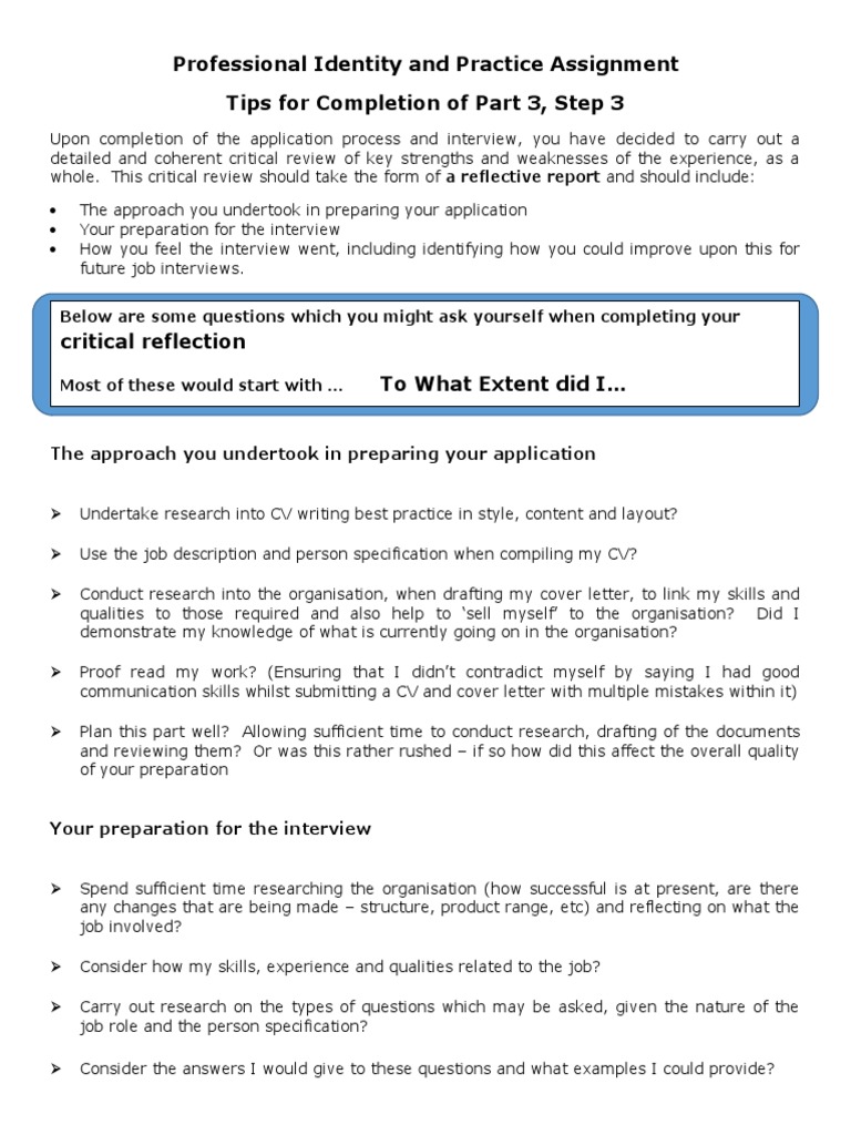Interview Process and Application Critical Reflection Sample Questions ...