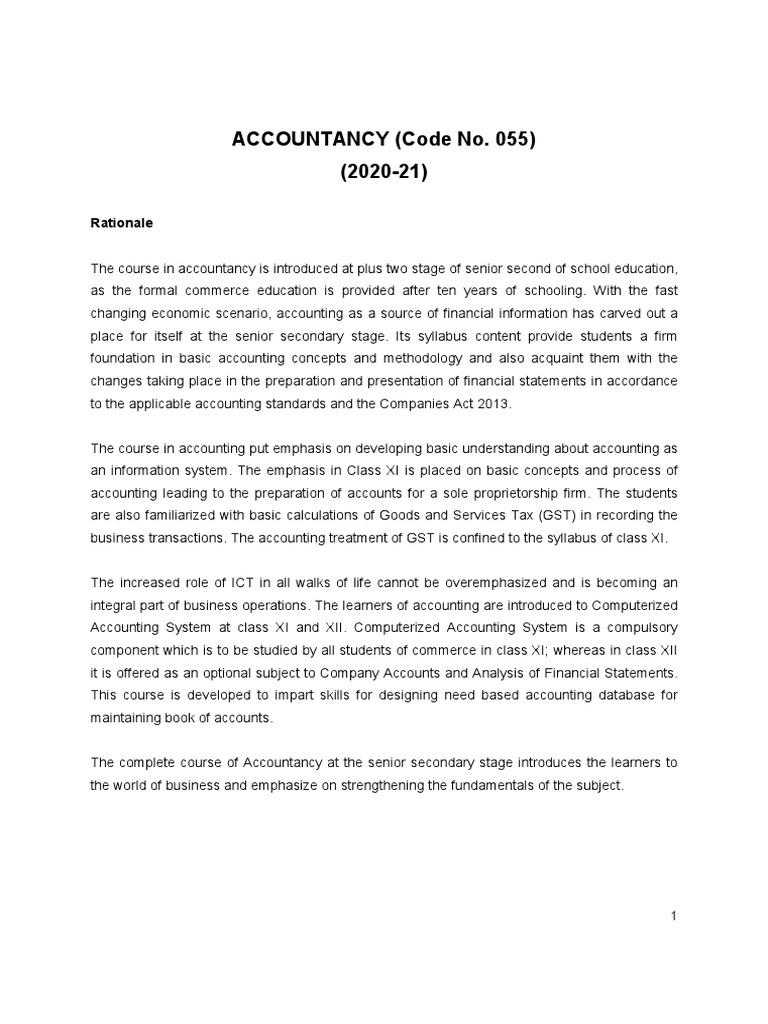 ACCOUNTANCY (Code No. 055) (2020-21) | PDF | Bookkeeping | Debits And ...