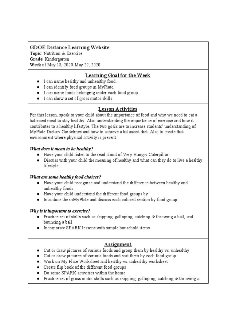 Nutrition Lesson Plan | PDF | Healthy Diet | Foods