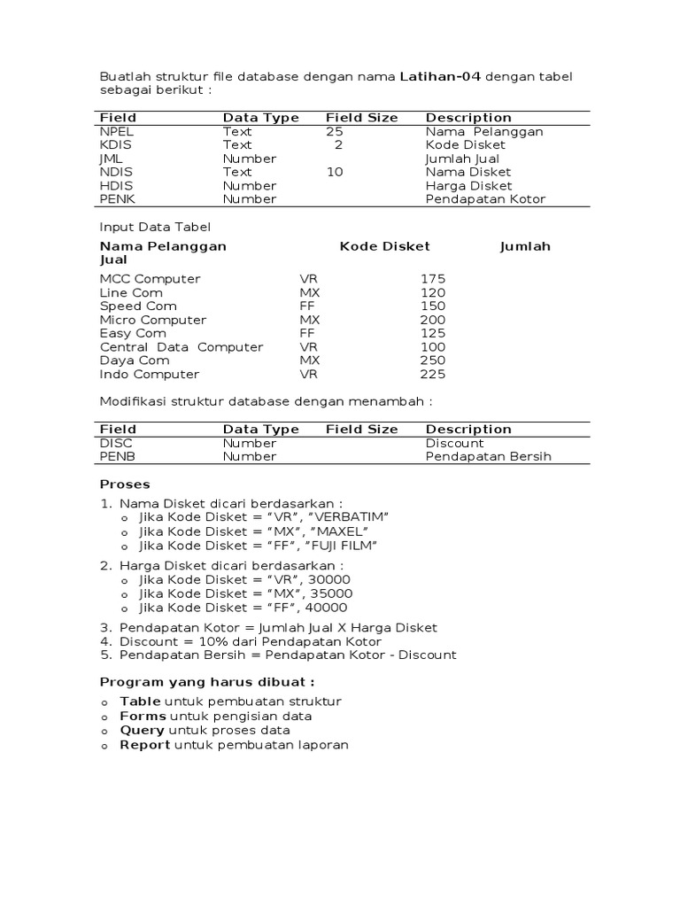 Struktur Database Latihan-04 Disket | PDF