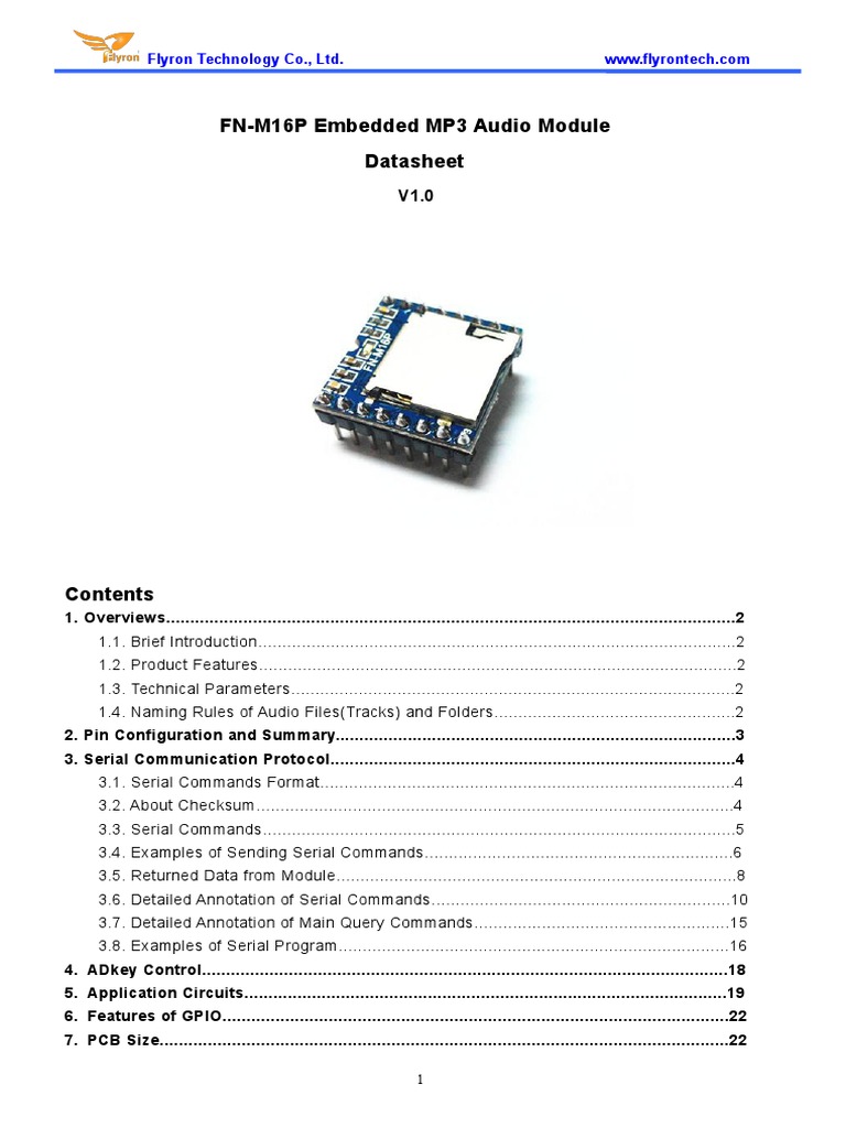 FN-M16P Embedded MP3 Audio Module Datasheet | PDF | Usb Flash Drive ...