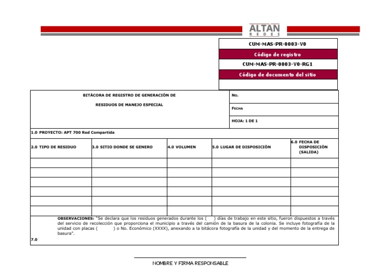 Bitacora para Manejo de Residuos de Manejo Especial | PDF
