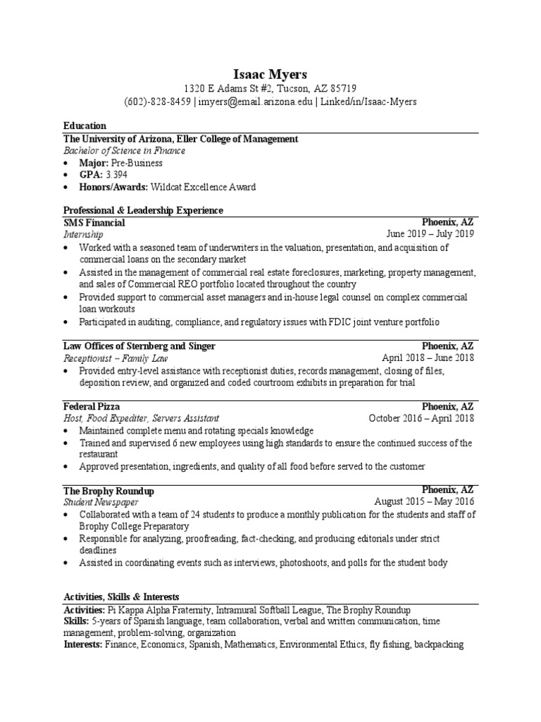 Eller Resume - Myers | PDF | Business