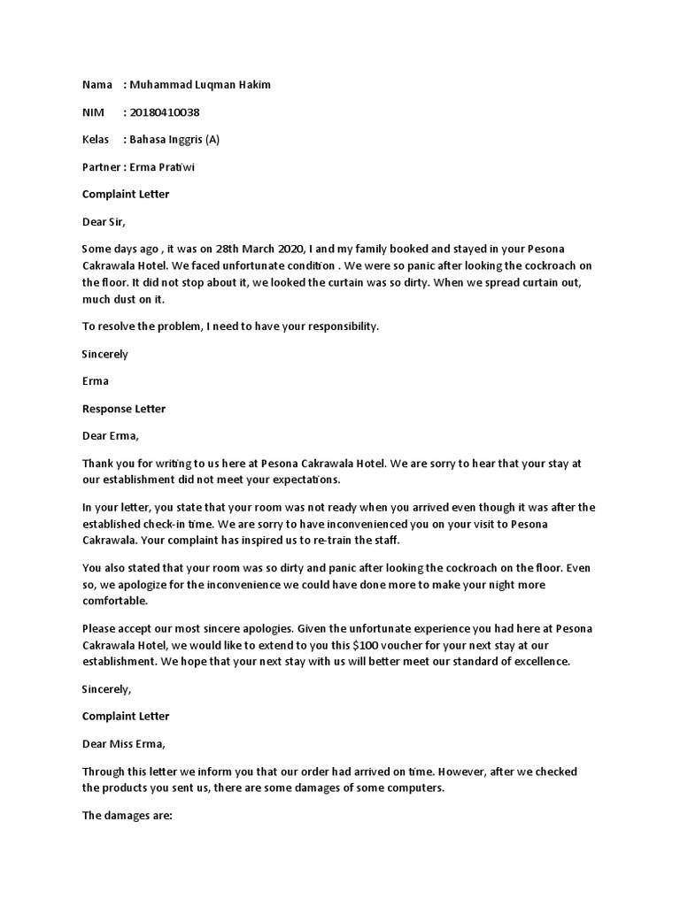 Complaint and Response Letter | PDF