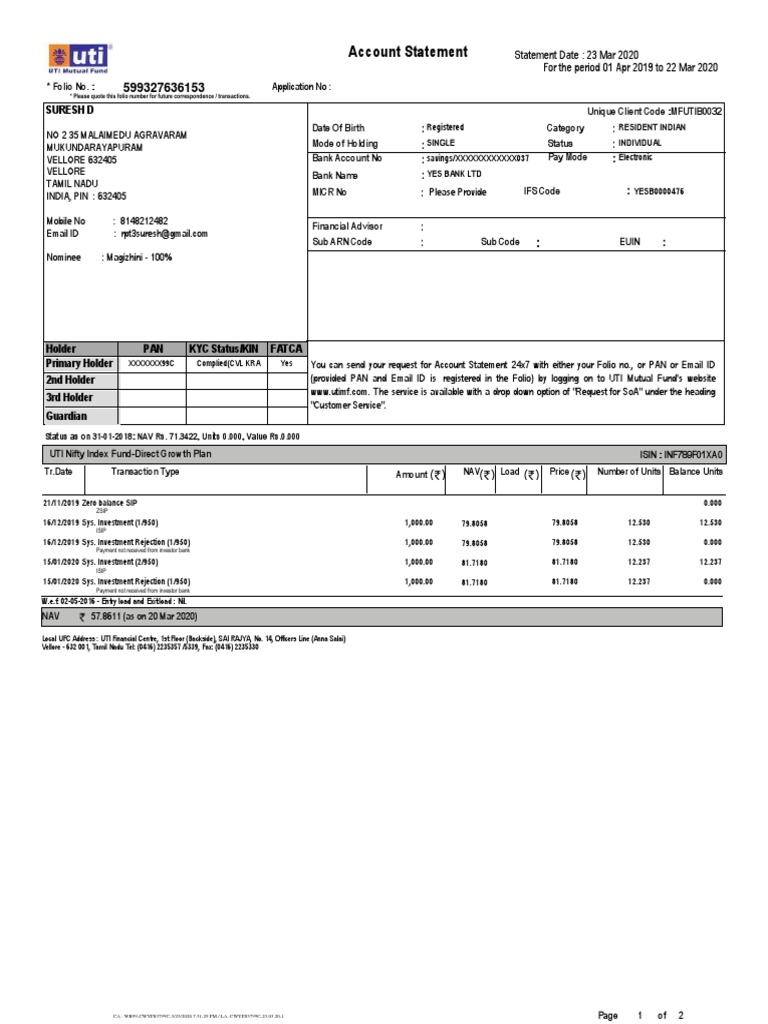 UTI Mutual Fund Statement Guide | PDF | Mutual Funds | Dividend