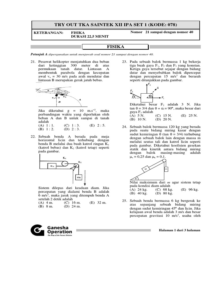 Soal To Januari Tka Saintek Set 1 Kode 078 (Fisika 21-40) PDF | PDF | Sains & Matematika