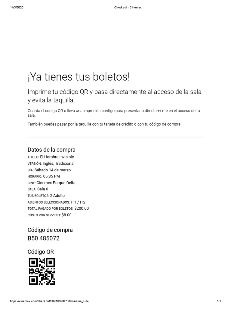 Checkout - Cinemex | PDF