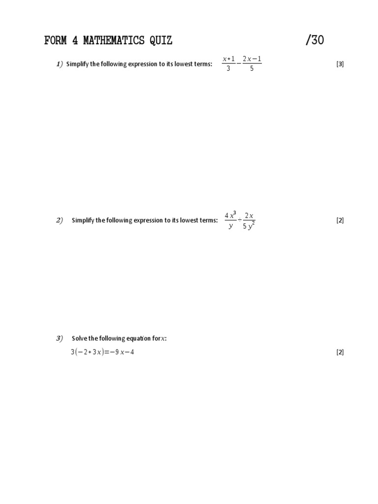 Form 4 Algebra Quiz 2017 | PDF