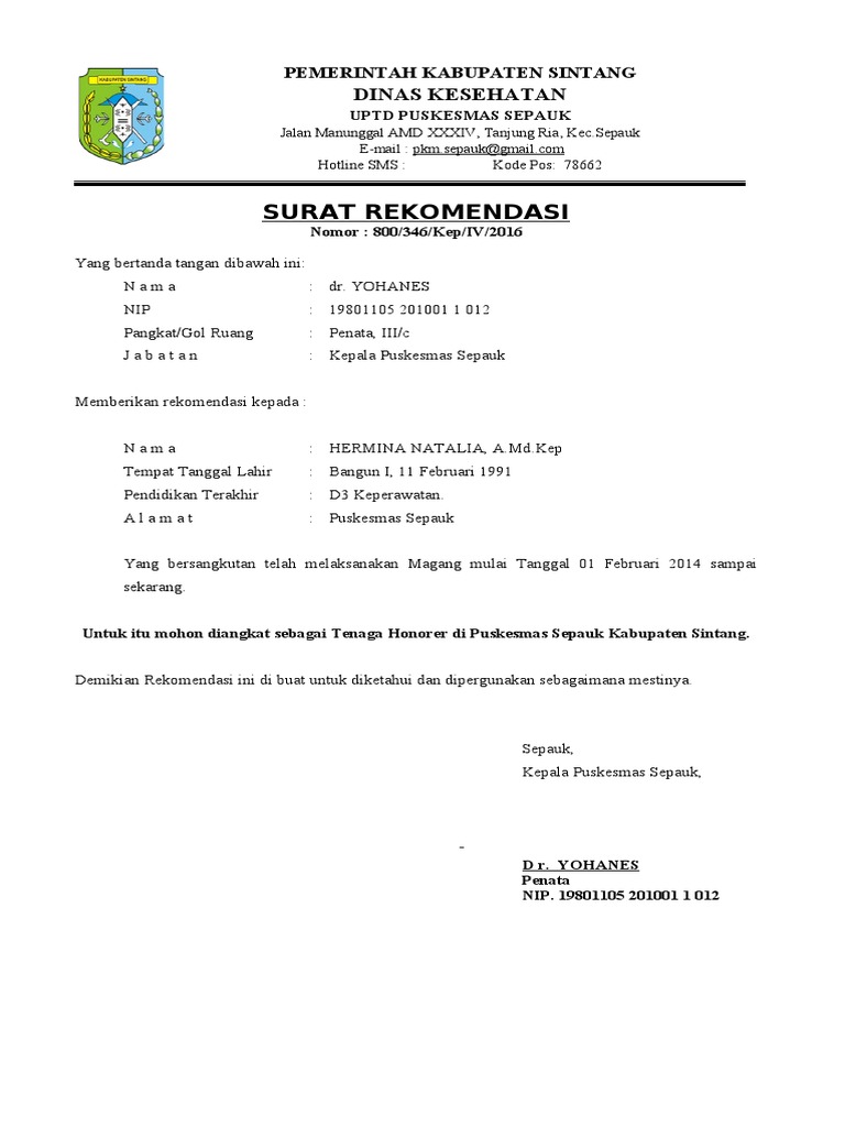 Surat Rekomendasi Magang | PDF