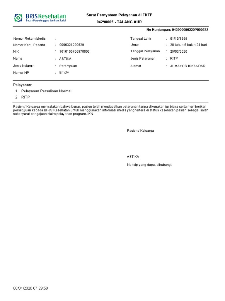 Contoh SPP BPJS | PDF