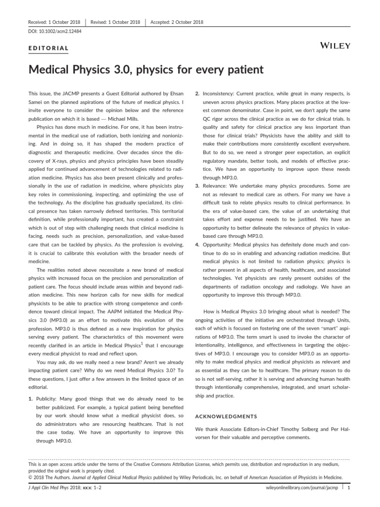 Medical Physics 30 Physics For Every Patient | PDF | Medical Physics ...