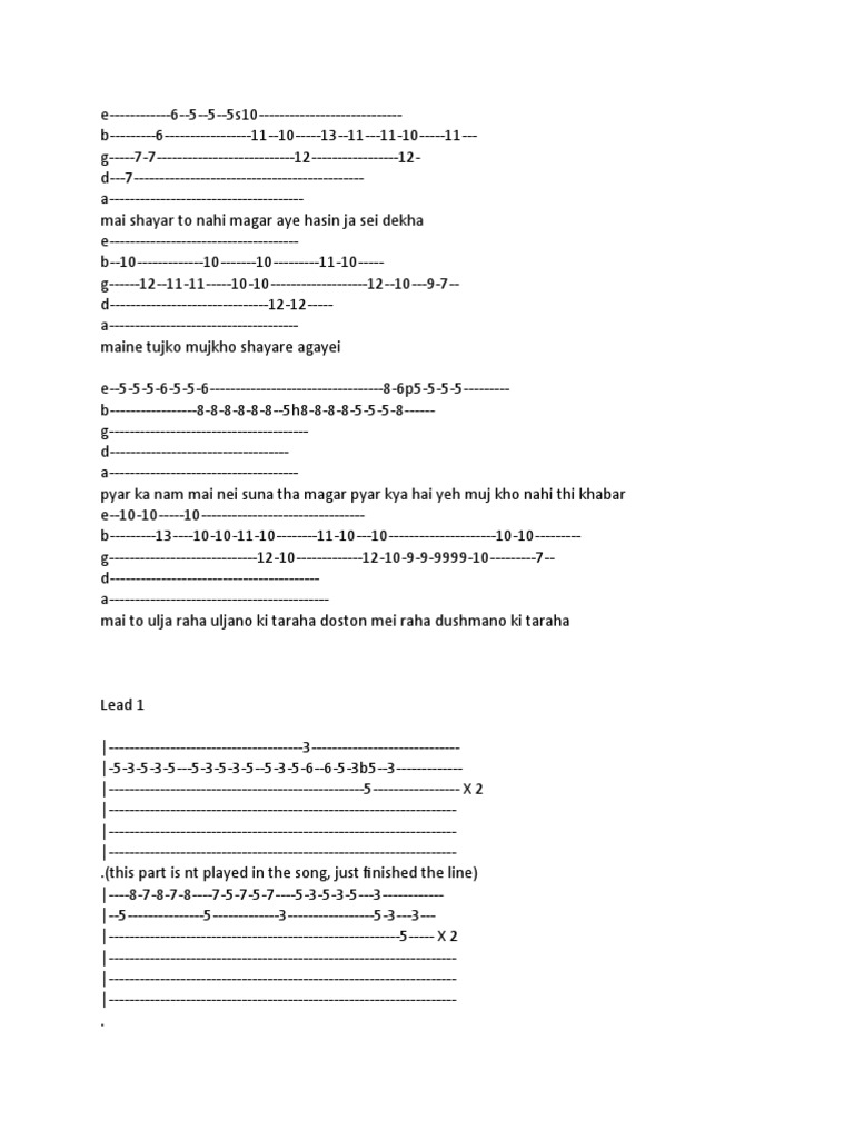 Hindi Songs Tabs | PDF