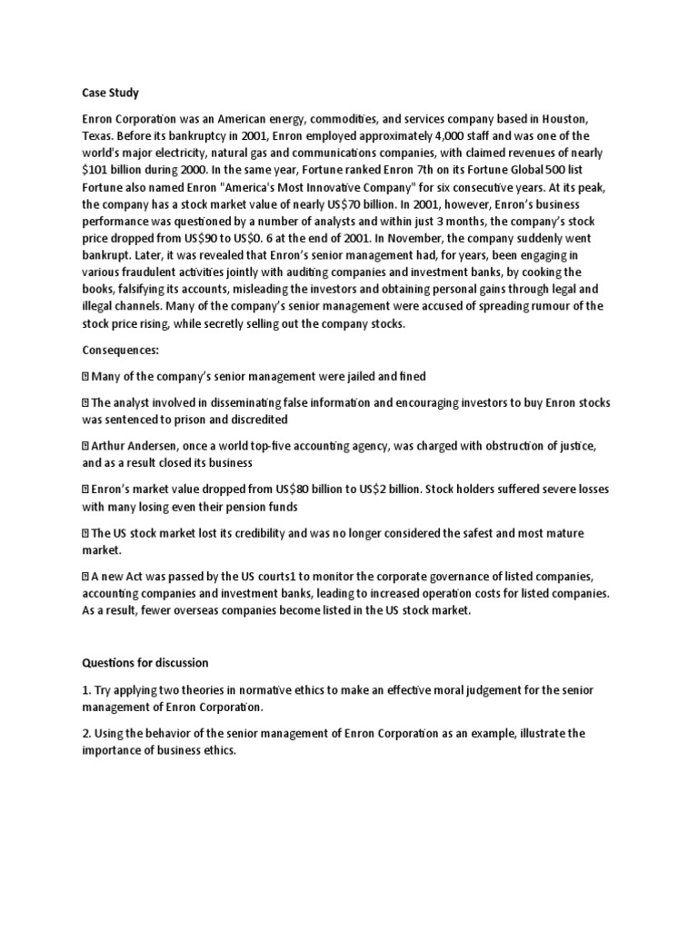 The Rise and Fall of Enron Corporation: A Case Study in Unethical ...