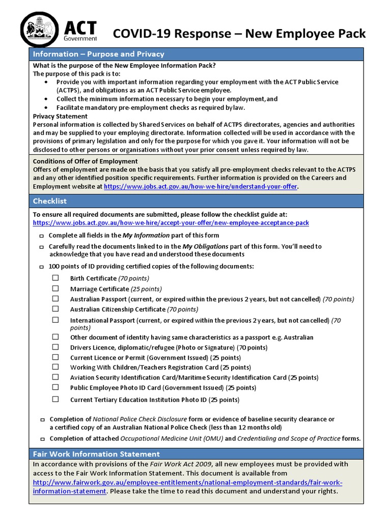CV19 New Admin Employee Information Pack PDF | PDF | Identity Document ...
