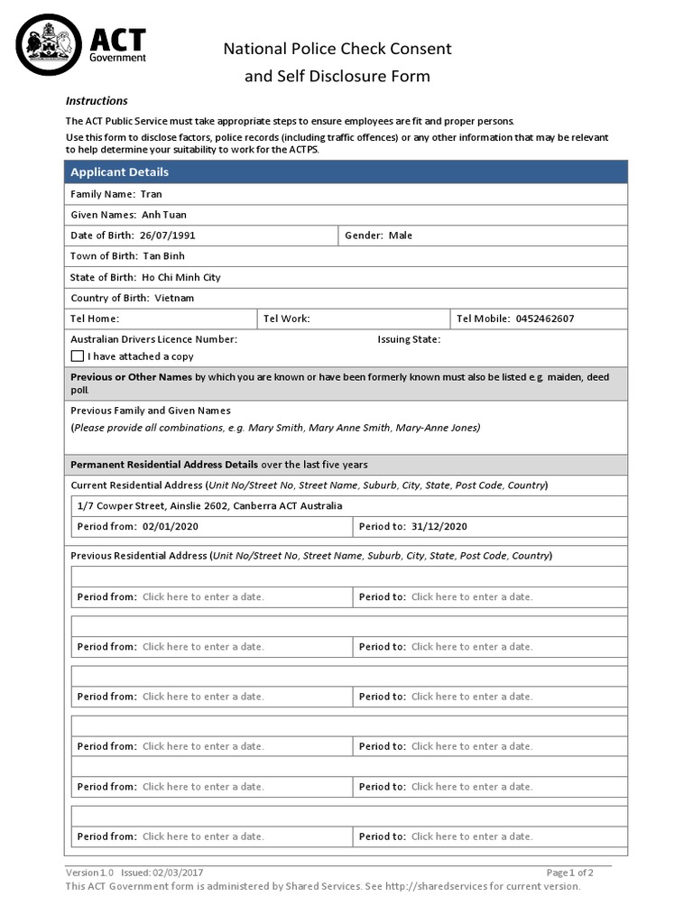 CV19 NPC Self Disclosure Form | Download Free PDF | Public Law ...