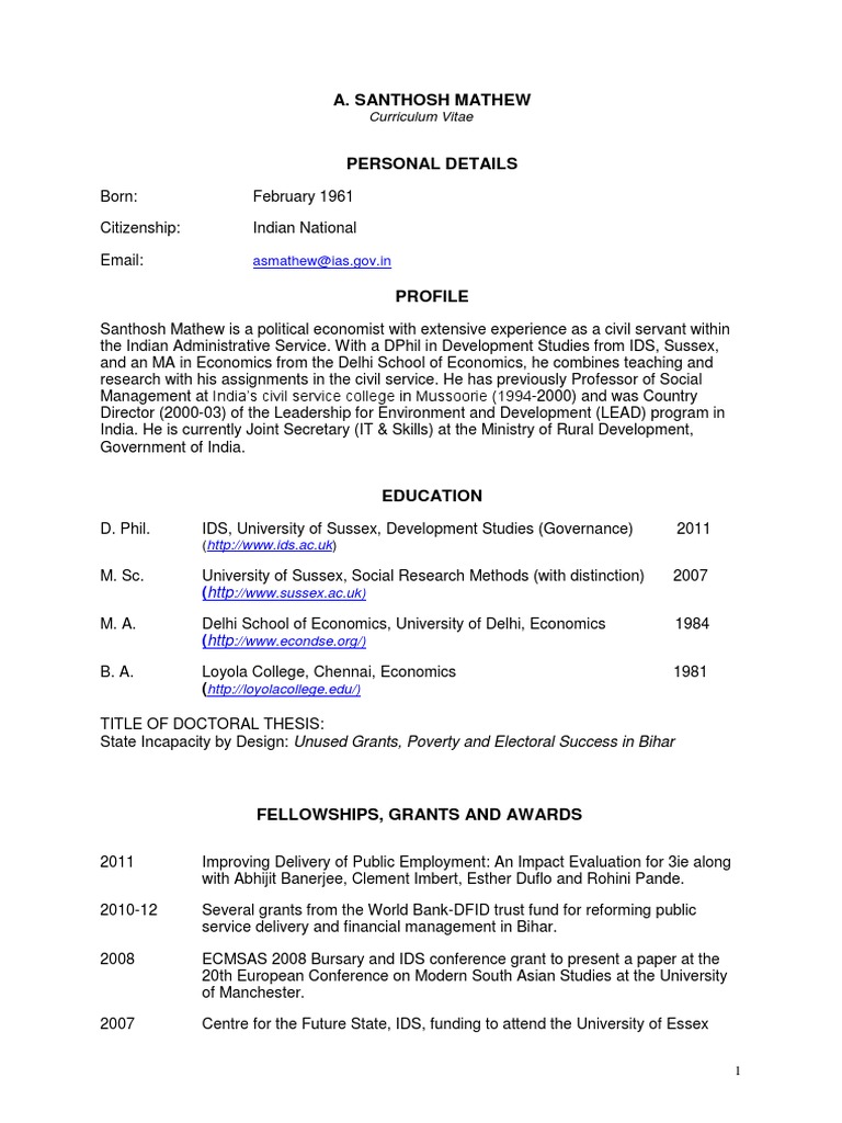 A. Santhosh Mathew: Asmathew@ias - Gov.in | PDF | Government | Economies