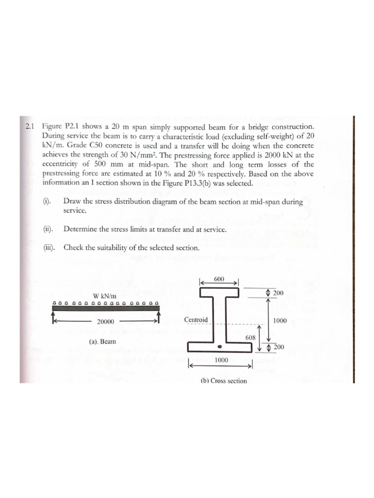 Figure P2.1 Shows A 20 M Span Simply Supported Beam For A Bridge ...