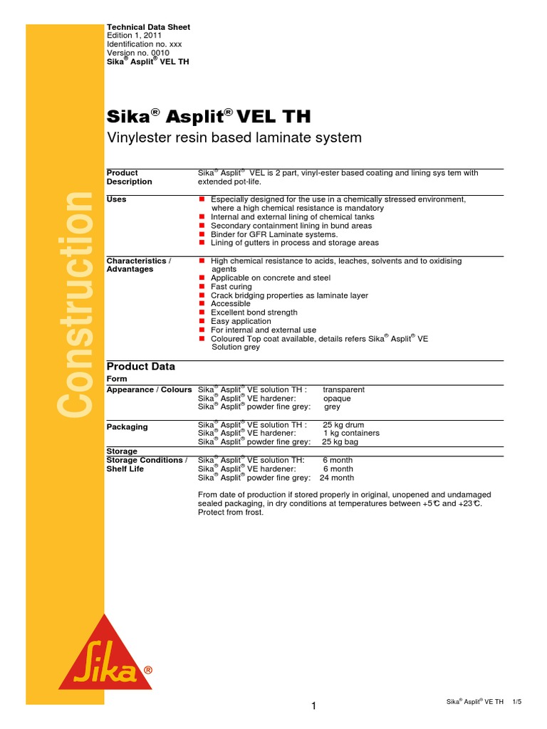 Sika Asplit Vel TH: Vinylester Resin Based Laminate System | PDF ...