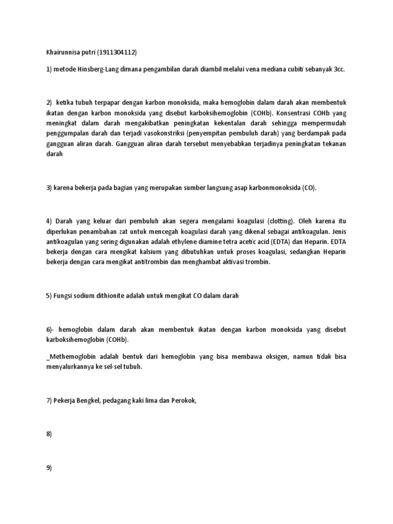 Ikatan Karboksihemoglobin dalam Darah | PDF