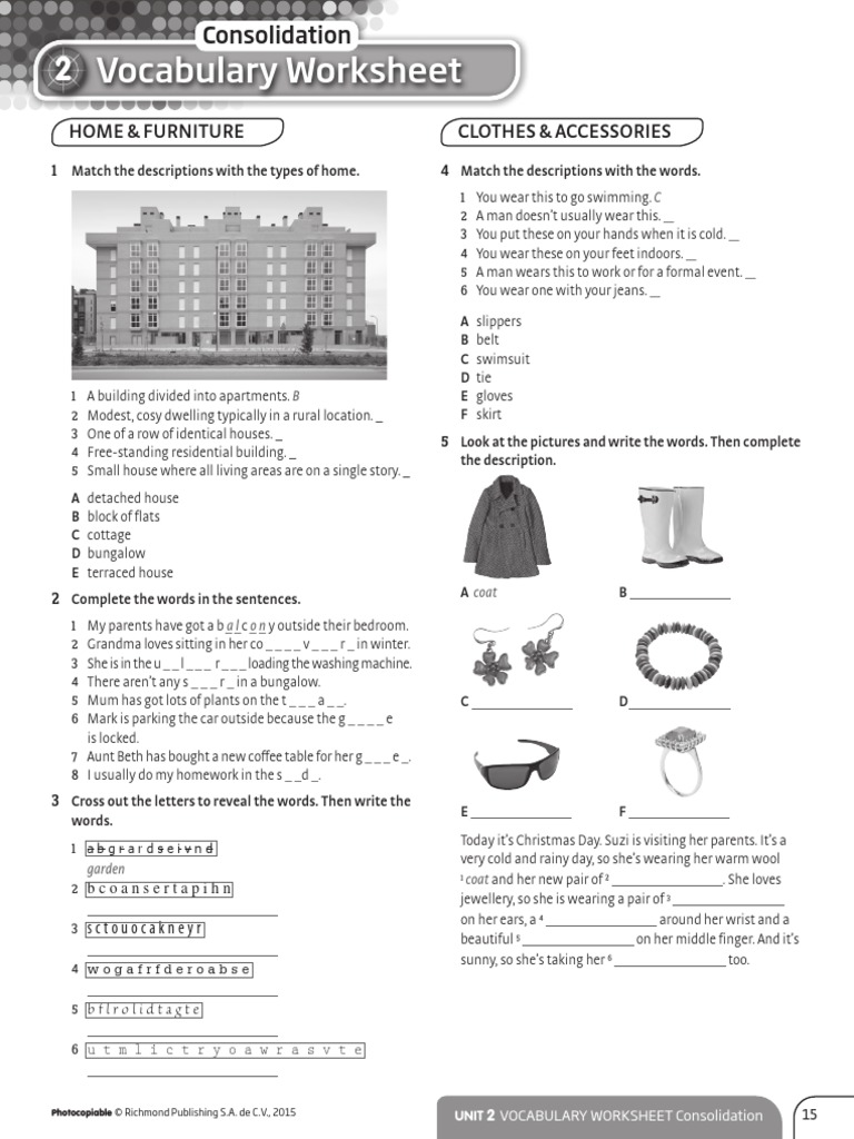Achievers B1 Vocabulary Worksheet Consolidation Unit 2 | PDF | Clothing ...