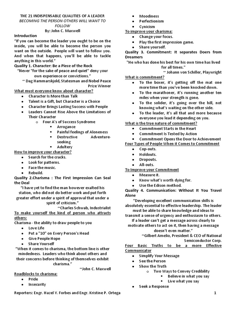 John Maxwell 21 Indispensable Character PDF | PDF | Courage | Credibility