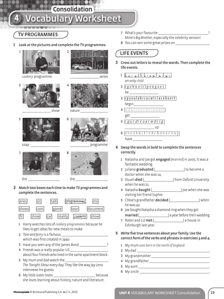 Achievers B1 Vocabulary Worksheet Consolidation Unit 4 | PDF