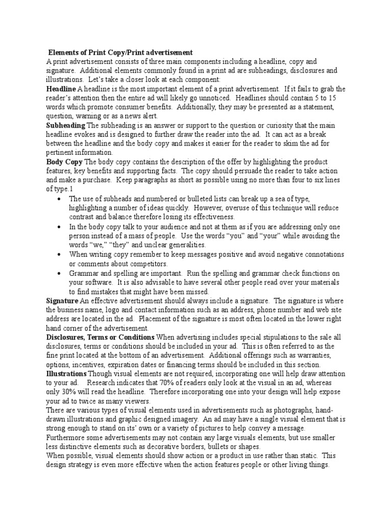 Print Copy Elements | PDF | Page Layout | Advertising