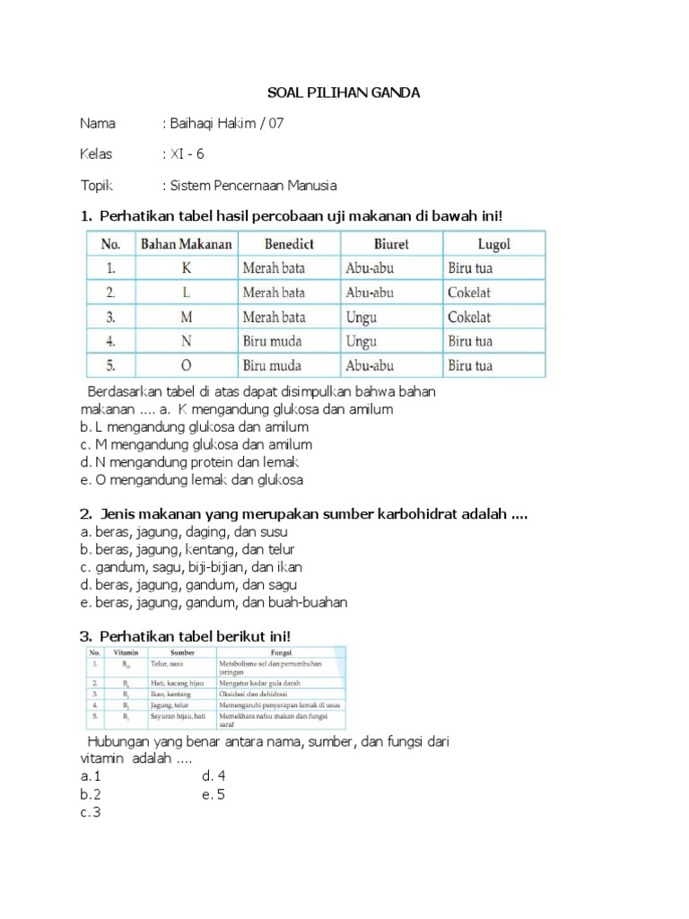 Soal PG Hots Biologi Sistem Pencernaan | PDF
