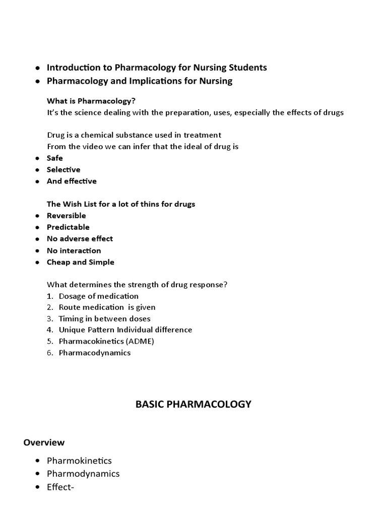 Introduction To Pharmacology For Nursing Students | PDF | Pharmacology ...