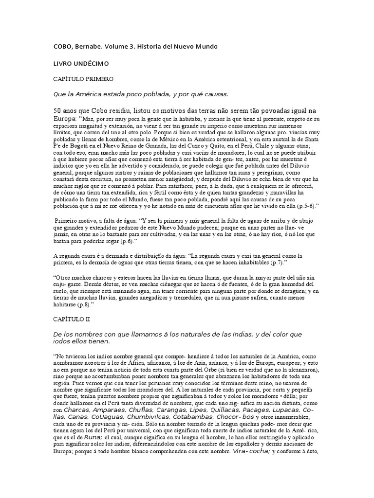 COBO, Bernabe. Vol3. Historia Del Nuevo Mundo | PDF | Naturaleza