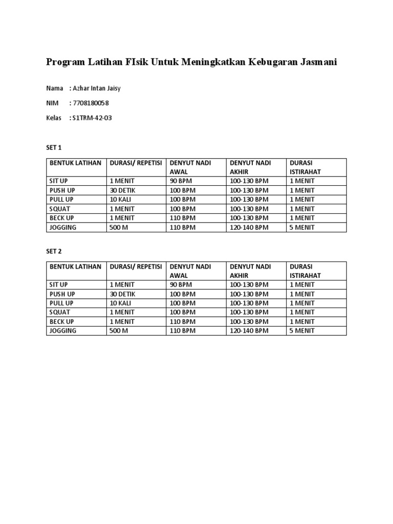 Program Latihan FIsik Untuk Meningkatkan Kebugaran Jasmani | PDF