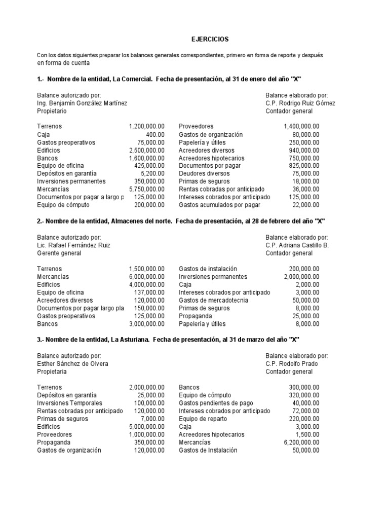Preparación de balances generales a partir de datos contables | PDF ...