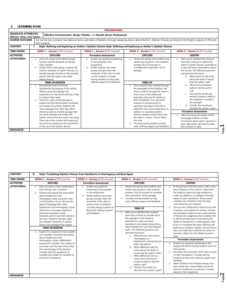 Introduction To Stylistics (Syllabus) | PDF | Poetry | Lesson Plan