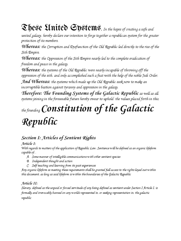 Constitution of the Galactic Republic | PDF | United States Senate ...
