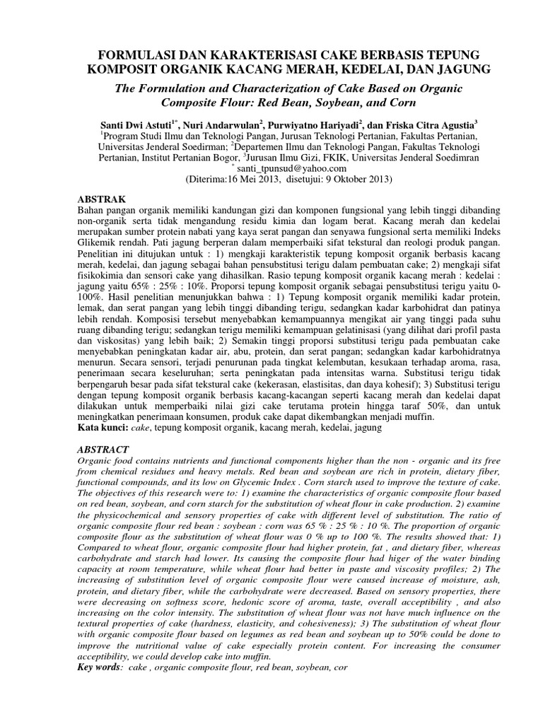 Formulasi Dan Karakterisasi Cake Berbasis Tepung Komposit Organik ...