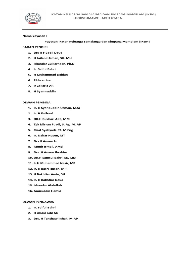 Struktur Organisasi IKSM Aceh Utara | PDF