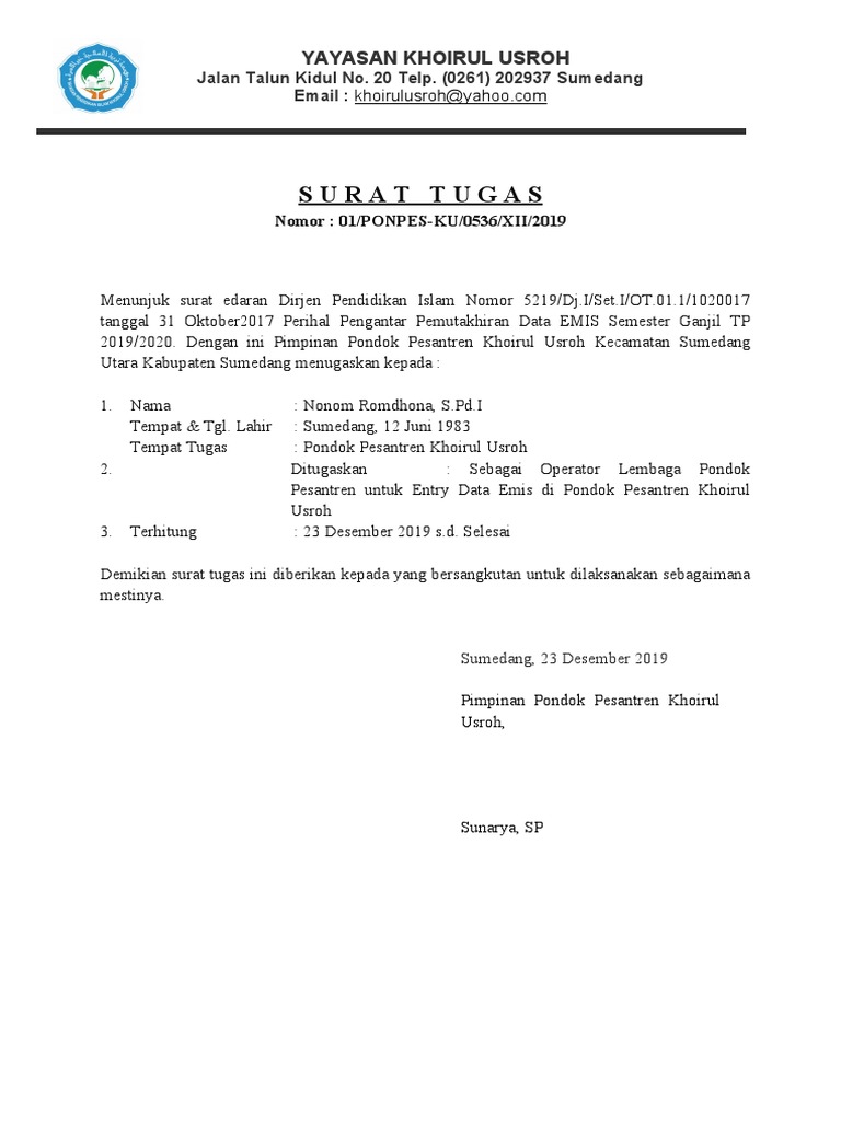 Contoh SK Surat Tugas Operator Emis | PDF