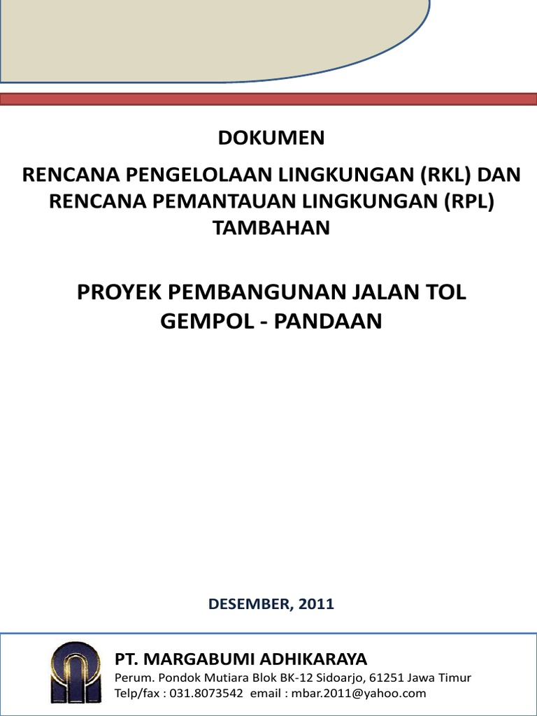 Dokumen RKL Dan RPL Tambahan Proyek Pembangunan JT Gempol Pandaan PDF | PDF