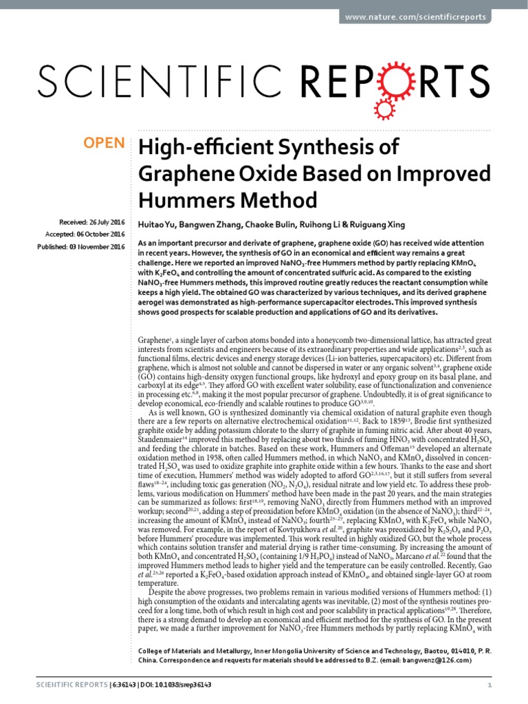 High-Efficient Synthesis of Graphene Oxide Based On Improved Hummers ...
