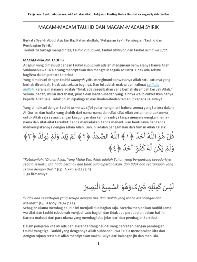 Macam-Macam Tauhid | PDF