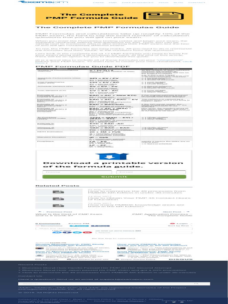 The Complete PMP Formulas Guide PDF | PDF | Project Management ...