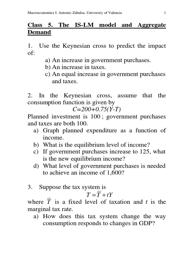 Class 5. The IS-LM Model and Aggregate Demand: Macroeconomics I ...