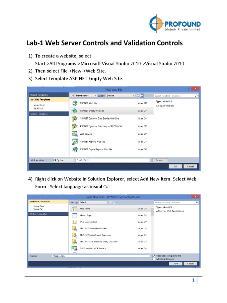 Lab-1 Web Server Controls and Validation Controls | PDF | Websites ...