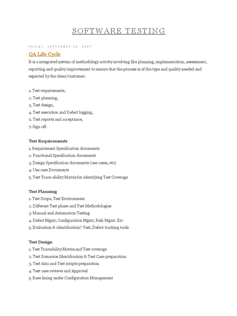 Software Testing Qa Life Cycle Pdf Software Testing Systems Theory