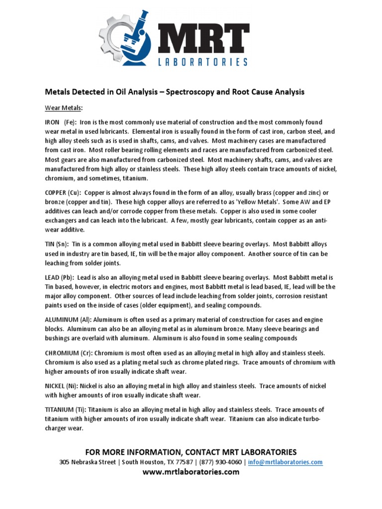 MRT Metals Detected in Machine Fluid Analysis PDF | PDF | Alloy | Steel