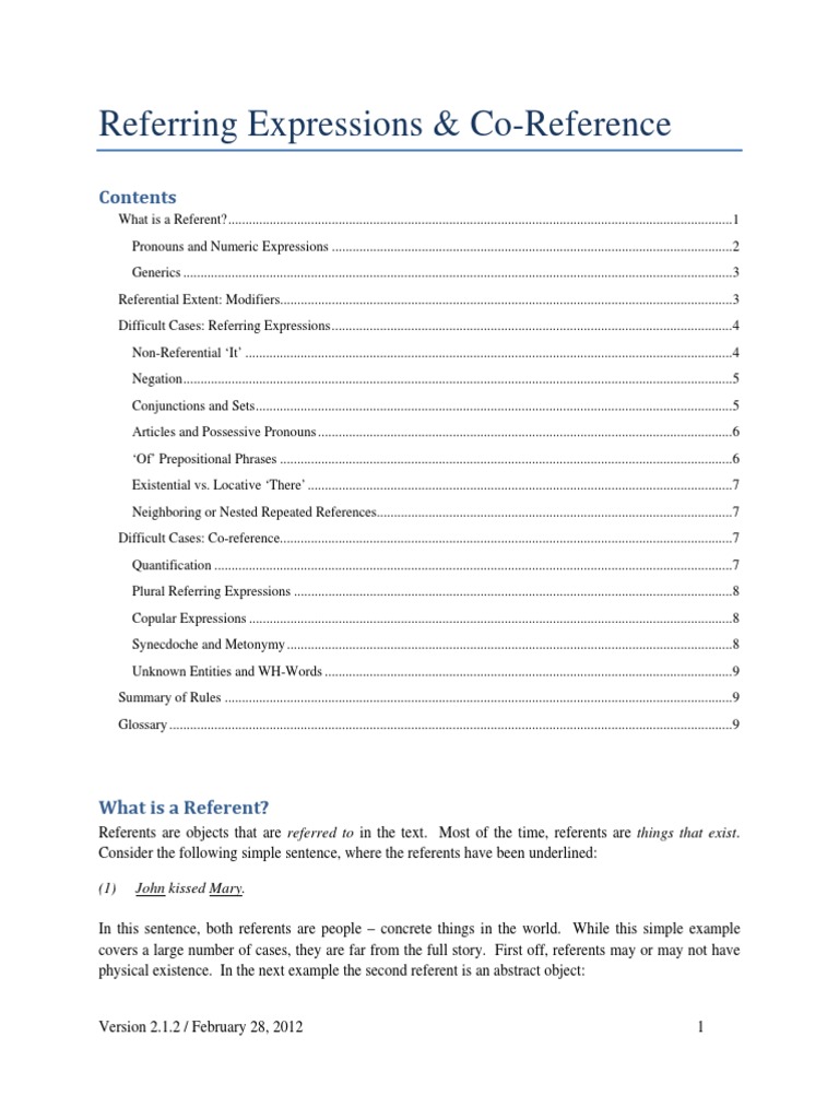 02 - Referring Expressions and Co-Reference - v2.1.2 PDF | PDF | Verb ...