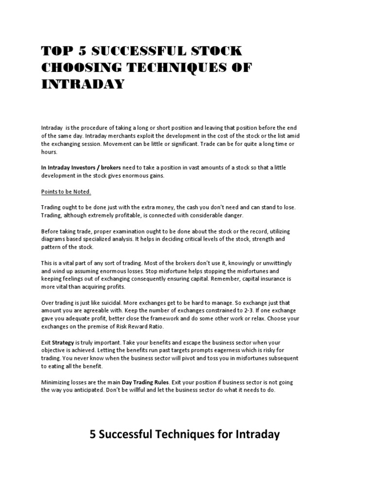 Basic Intraday Strategies | PDF | Day Trading | Stocks